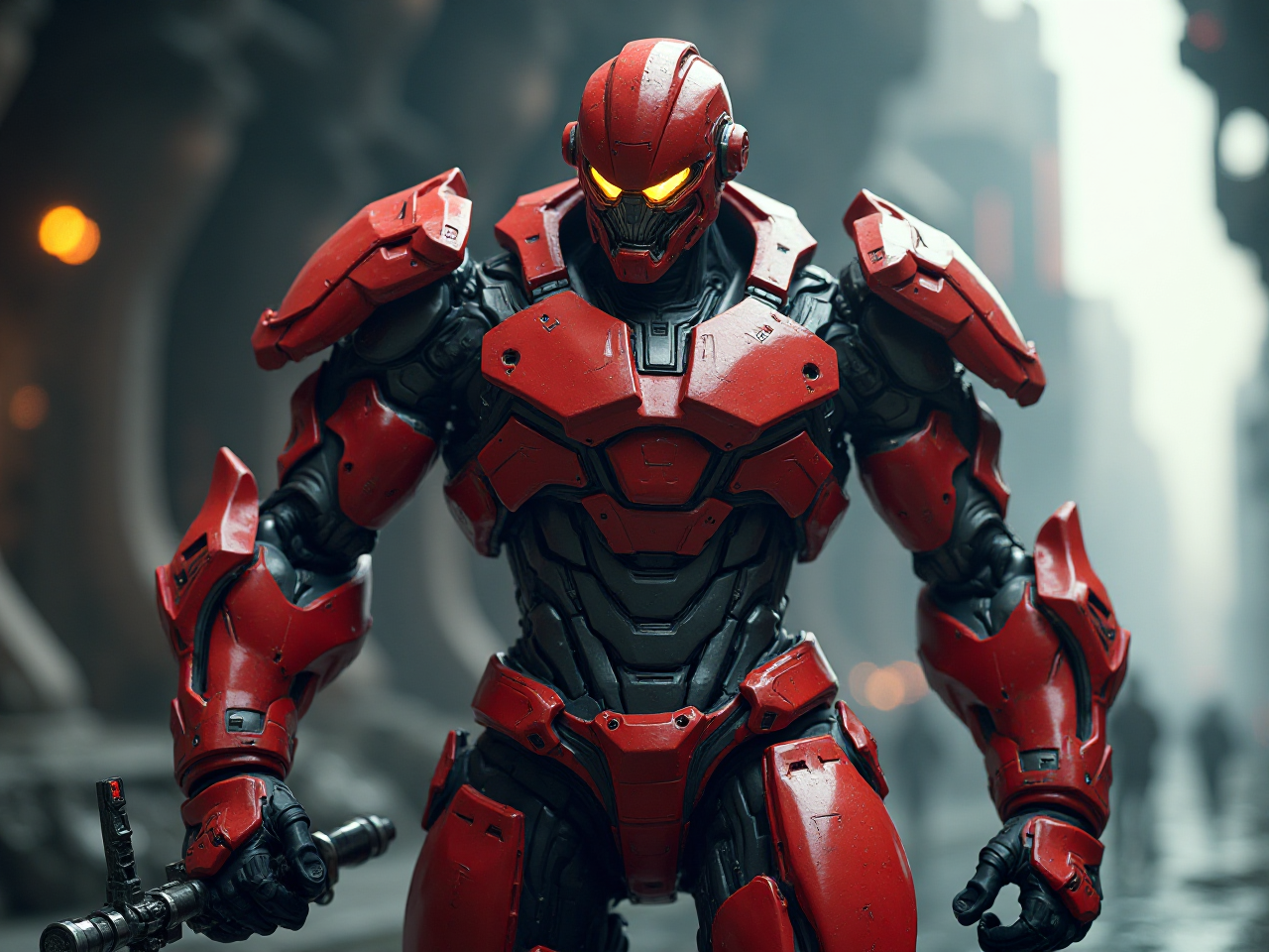Fierce Warrior in Red Sci-Fi Armor Captured in Stunning Detail