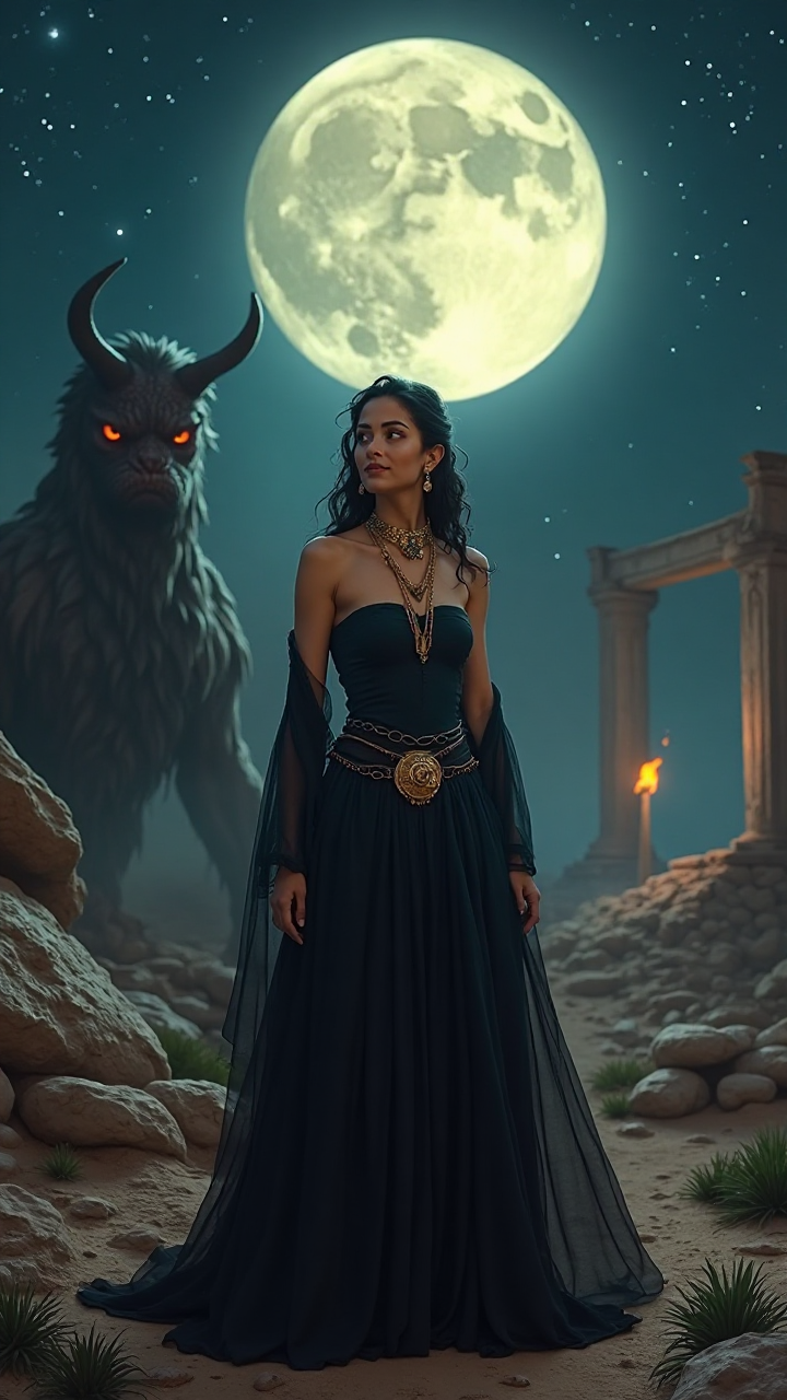The Enchanted Persian Sorceress Under the Full Moon