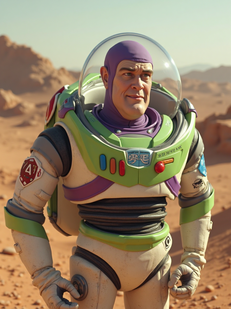 A Man Dressed as Buzz Lightyear on Empty Mars