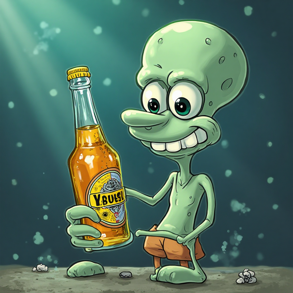 Squidward Enjoying Cerveza Cristal in Spongebob Style