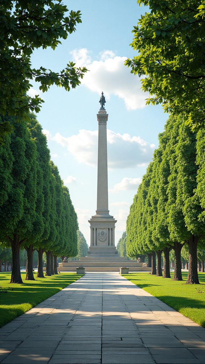 A Classical War Memorial Surrounded by Lush Greenery