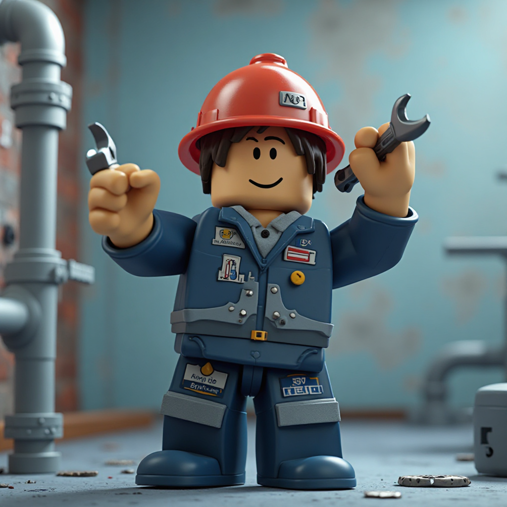 Roblox Avatar Attempting to Repair Water Leaks with Wrench