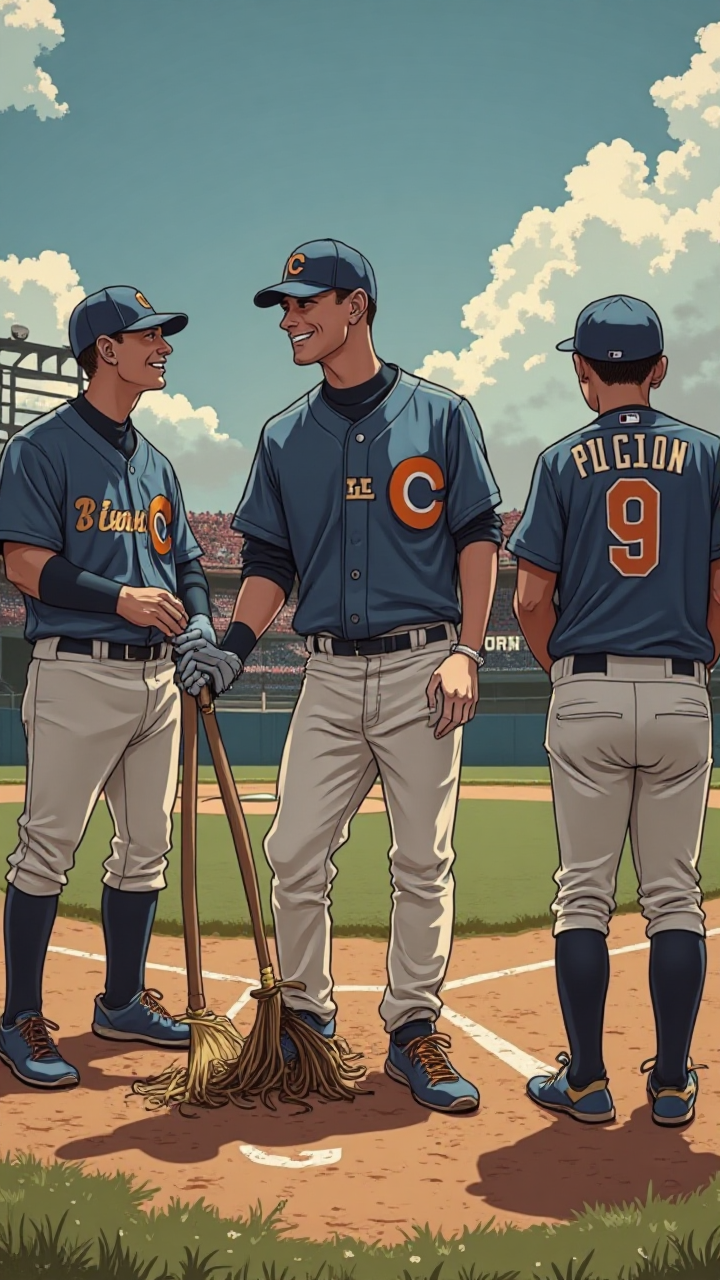 Humorous Baseball Team Swept Away by a Broom