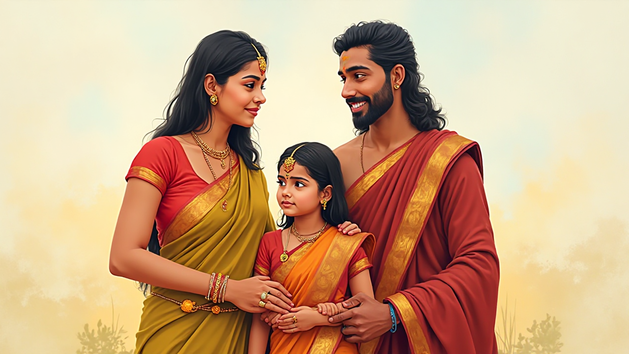Vibrant Digital Portrait of a Traditional Tamil Family