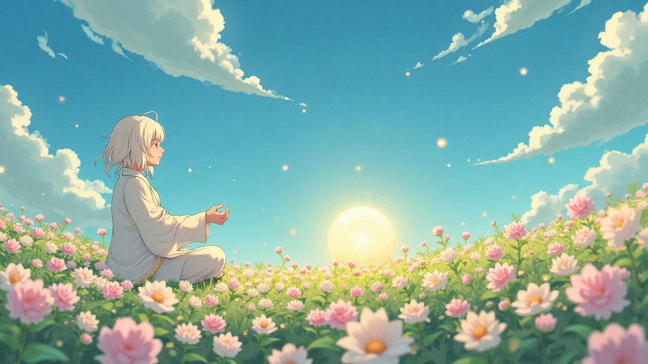 Karakter Anime yang Termenung di Ladang Bunga yang Sedang Mekar