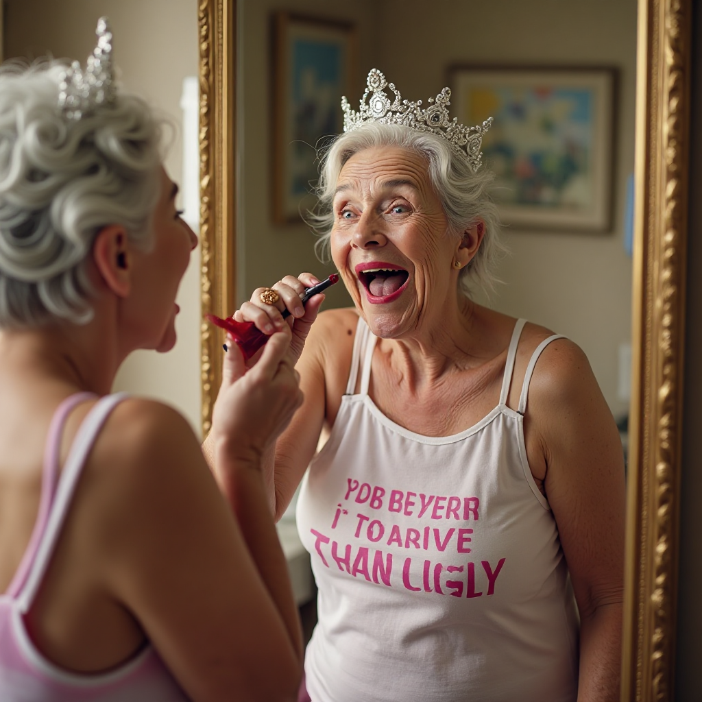 An Excited Elderly Woman Preparing For A Special Occasion an-excited-elderly-woman-preparing-for-a-special-occasion