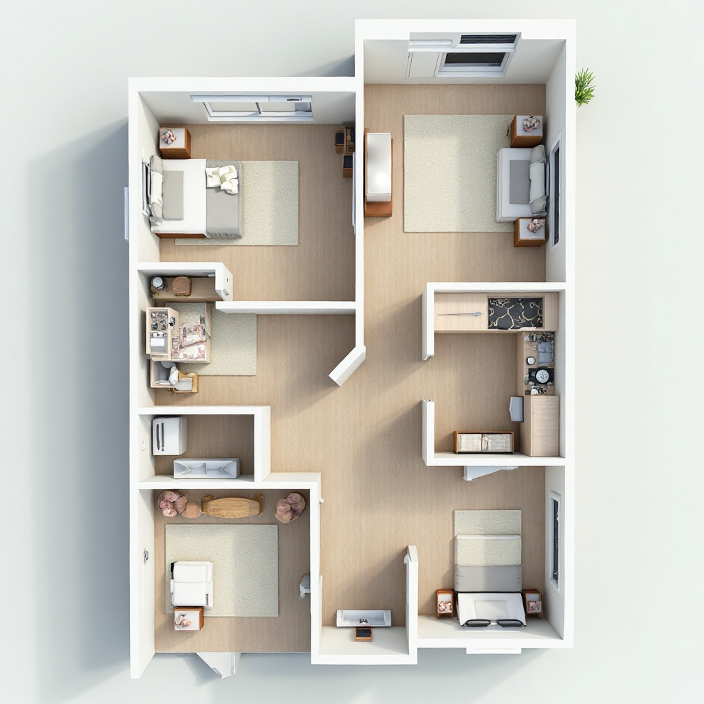 Detail Tata Letak Rumah Satu Set Rendering Denah 3D