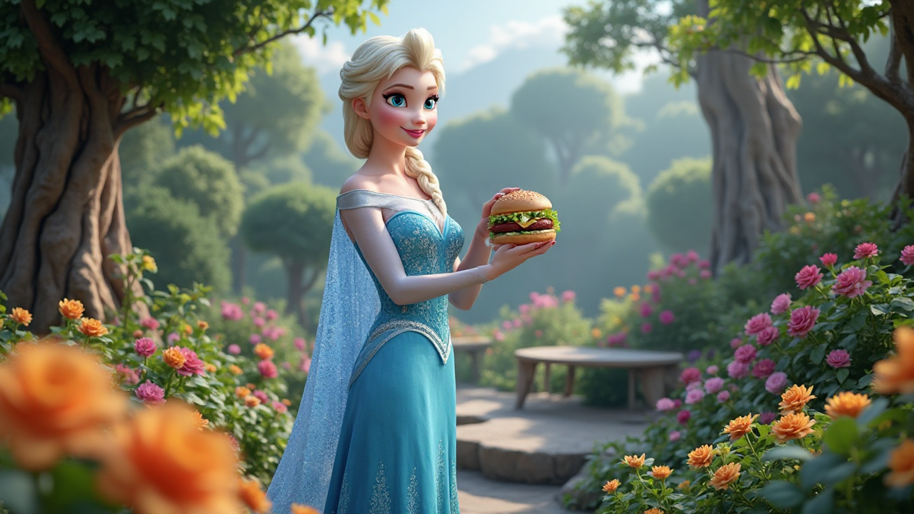 Aventure du jardin magique d'Elsa et délicieux hamburgers