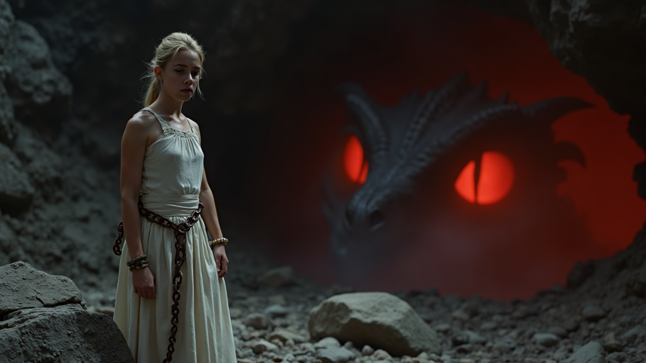 A Dramatic Encounter of the Young Princess with the Fearsome Dragon
