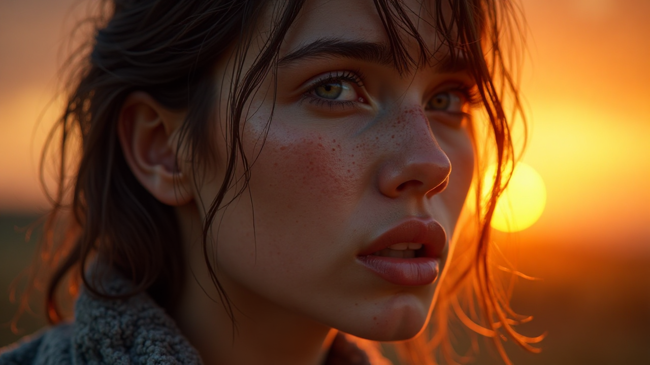 A Dramatic Microscopic Portrait of a Crying Woman at Sunset