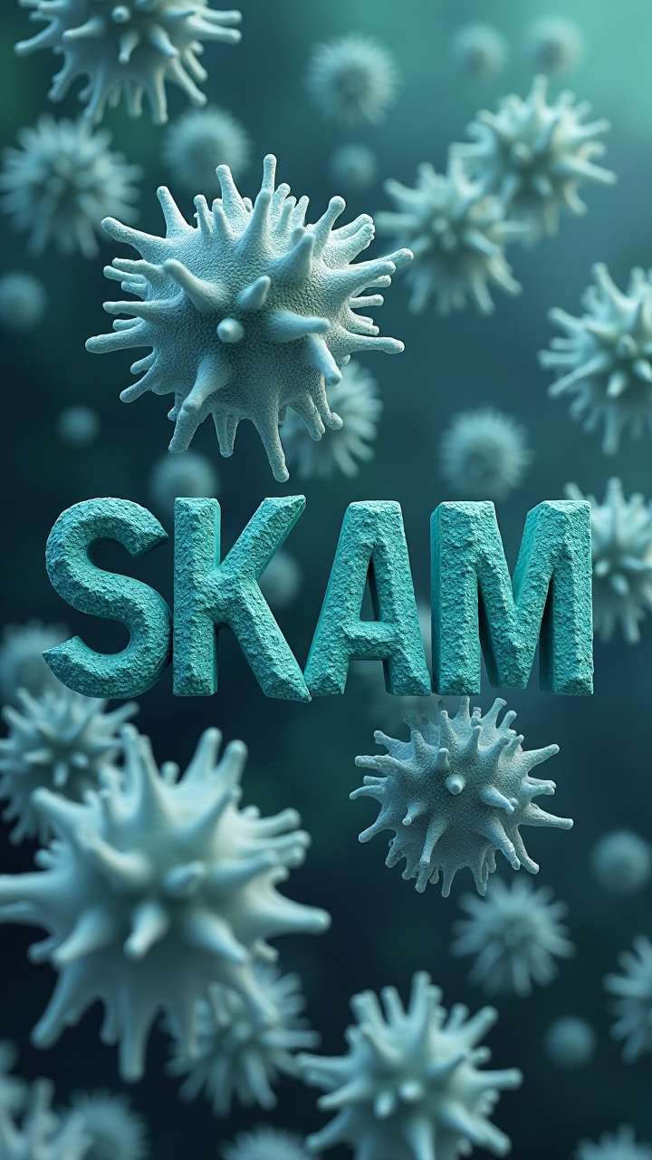 Designing a Label with Turquoise and Gray Bacteria Inscription