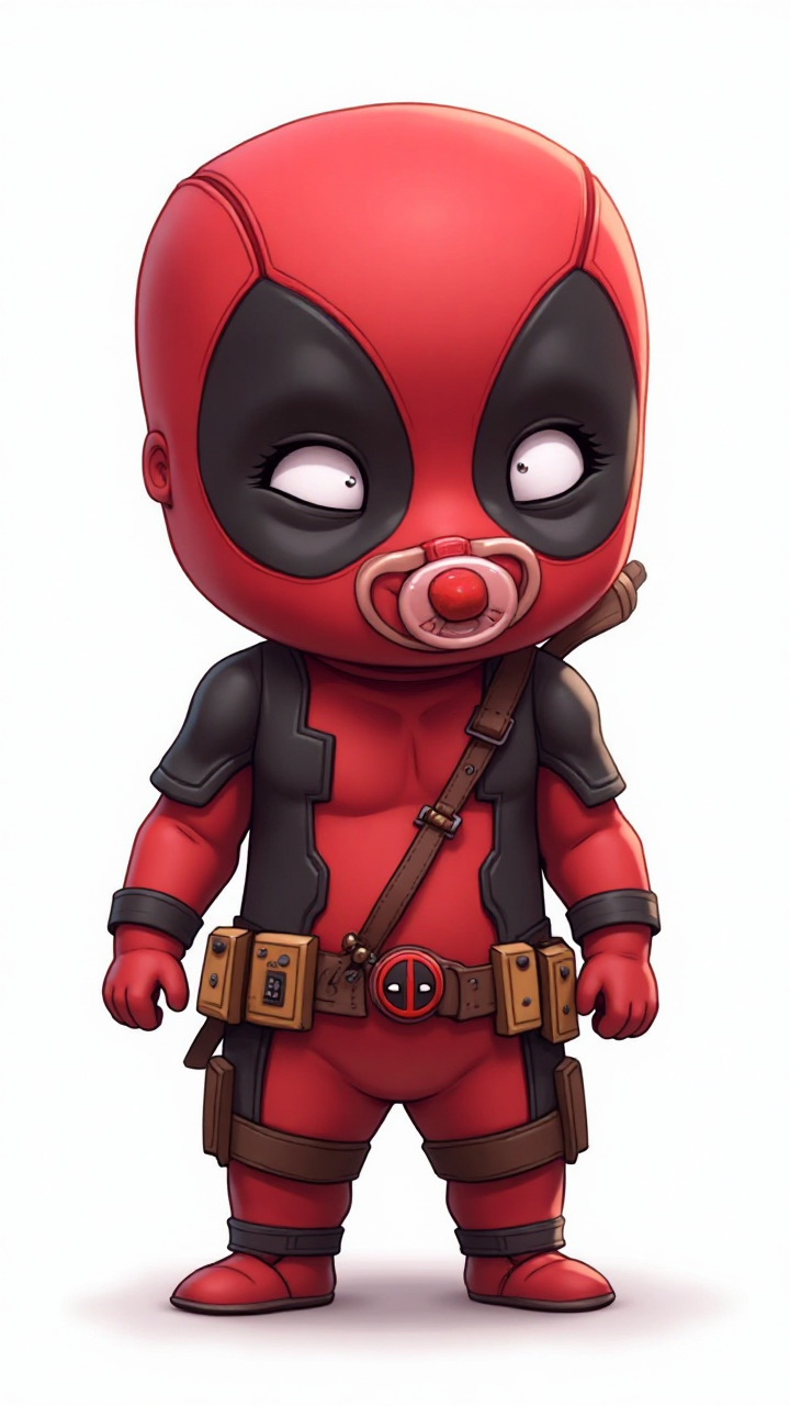 Adorable Baby Deadpool in T-Pose with Pacifier