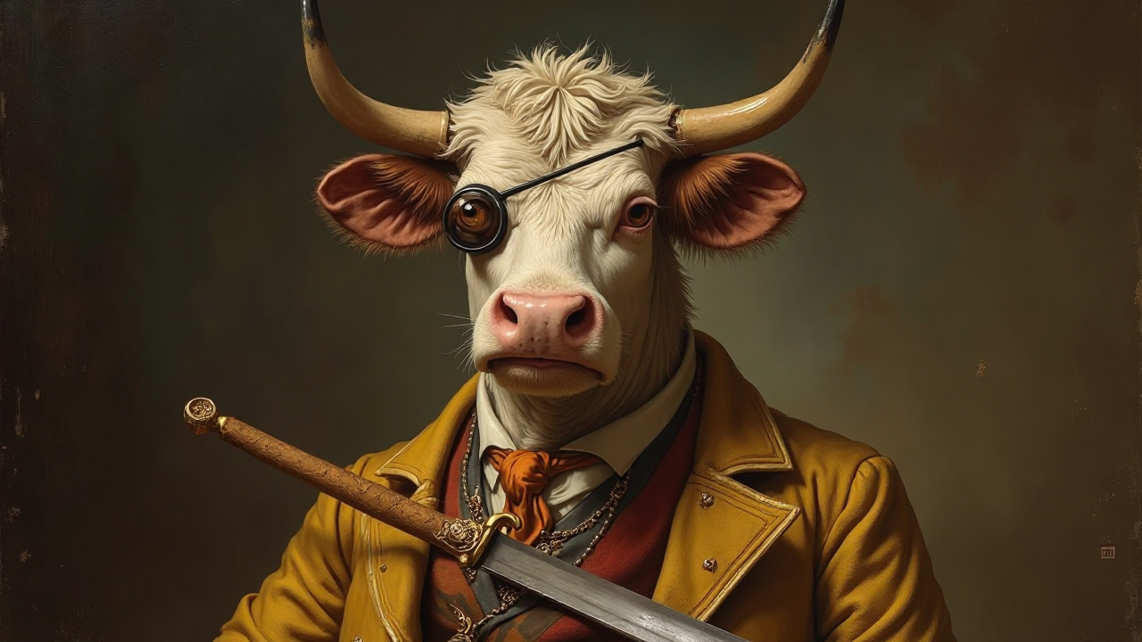 A Royal Cow in Victorian Elegance with Monocle