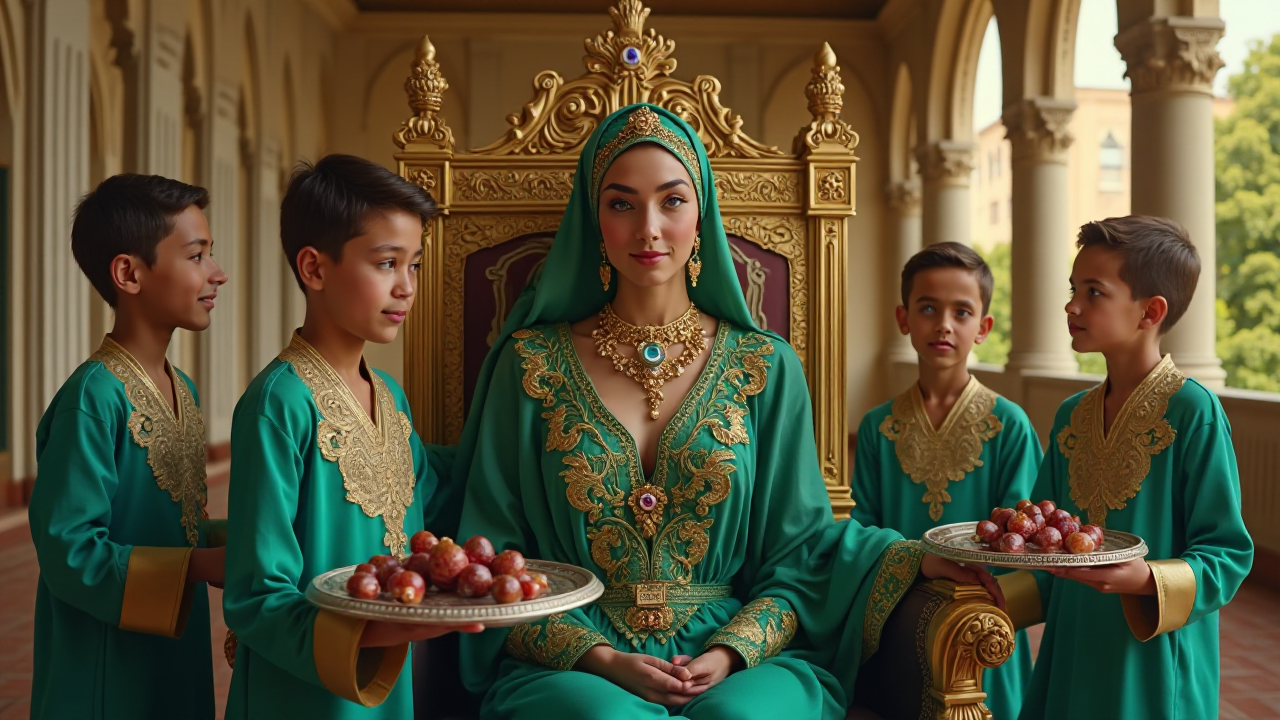The Royal Portrait of a Beautiful Muslim Lady in a Lavish Palace
