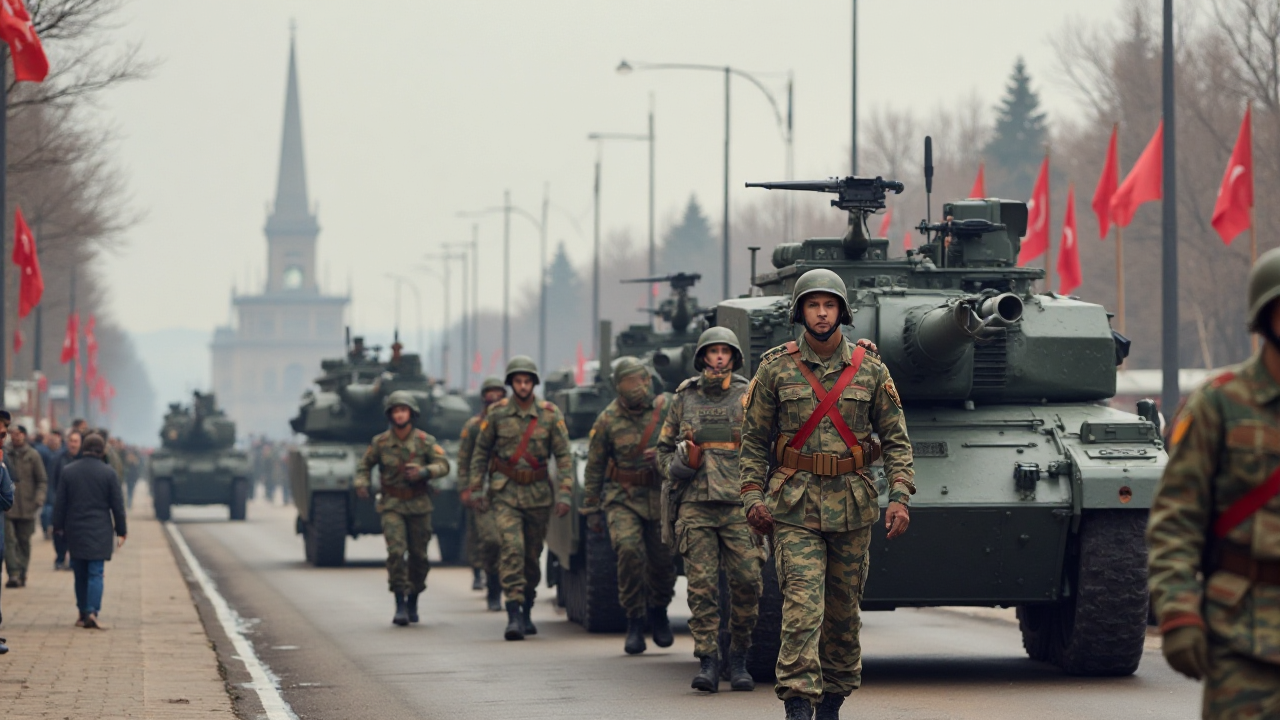 Spectacular Military Parade Featuring Soldiers and Tanks