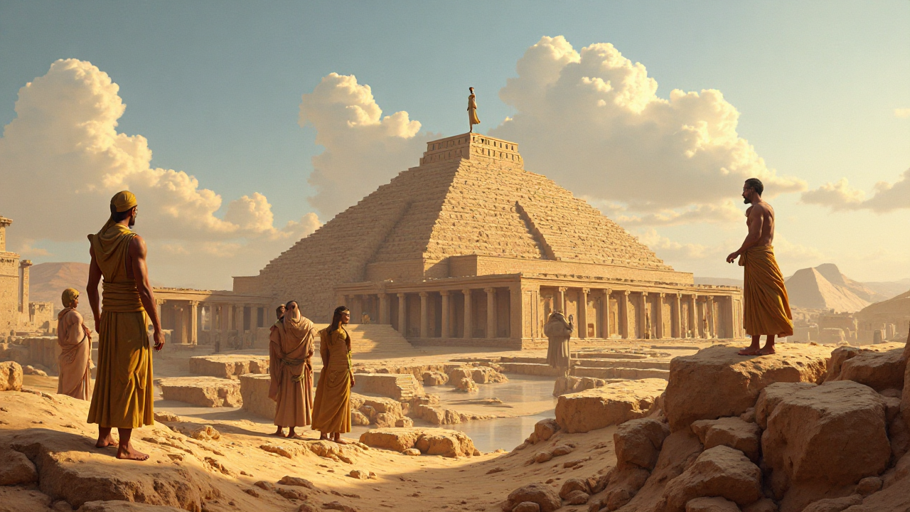 Noble Figures in Ancient Sumerian Ziggurat City