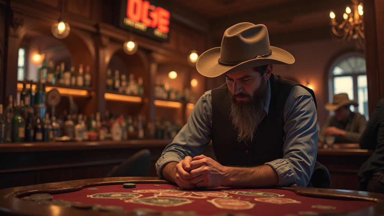 A Cowboy's High-Stakes Game in a Western Bar
