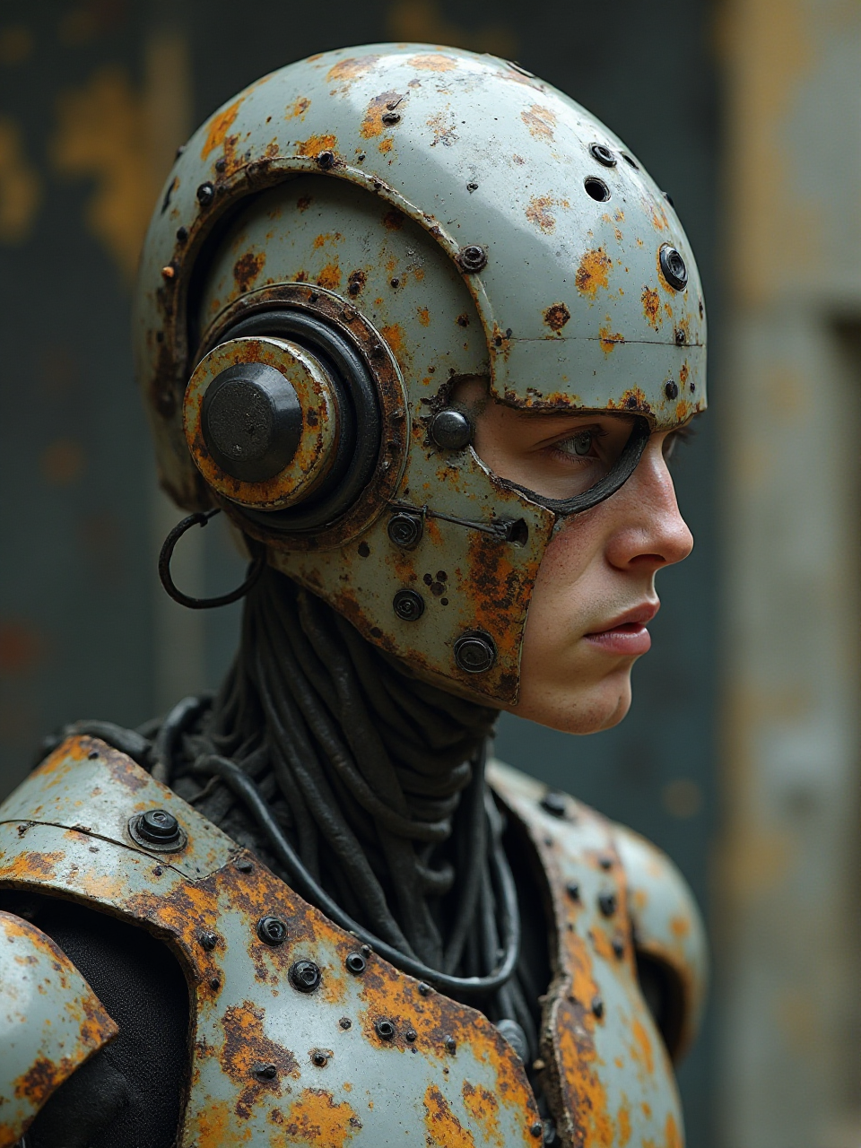 A Photorealistic Portrait of a Rusted Japanese Male Cyborg
