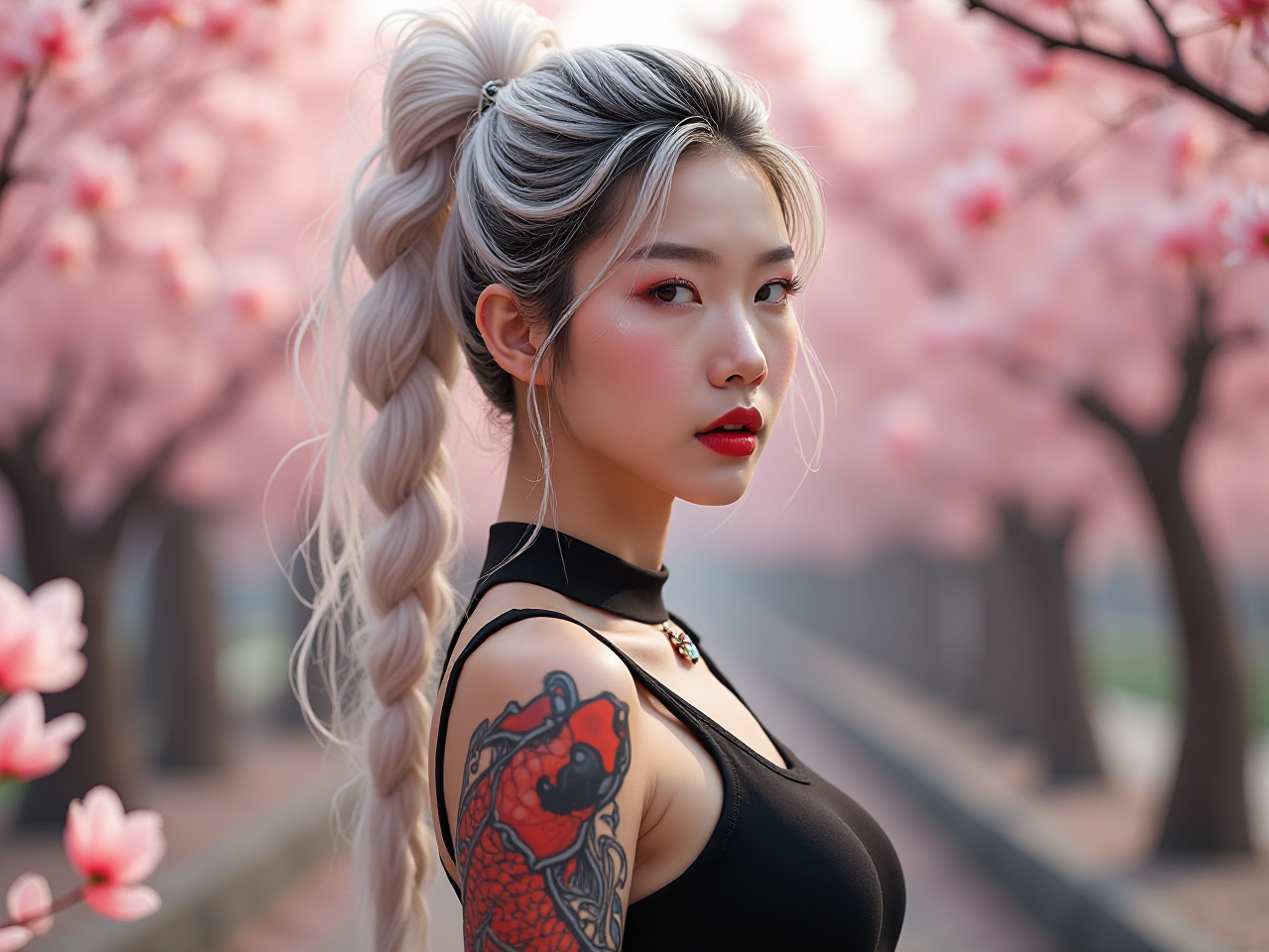 Stunning Hyperrealistic Portrait of a K-Pop Idol in Cherry Blossom