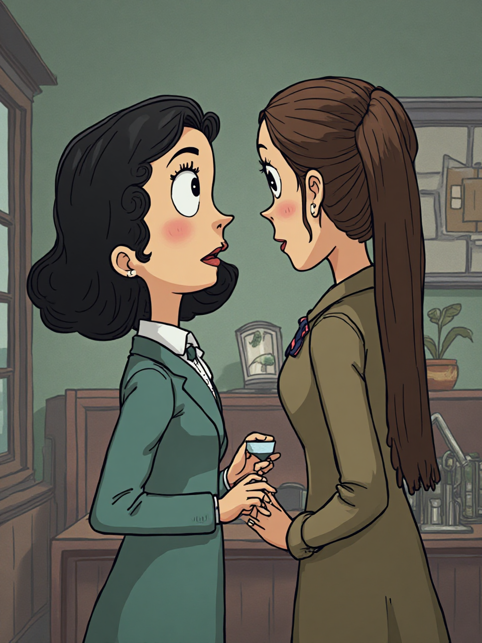 Stylized Illustration Featuring Wednesday Addams and Enid Sinclair