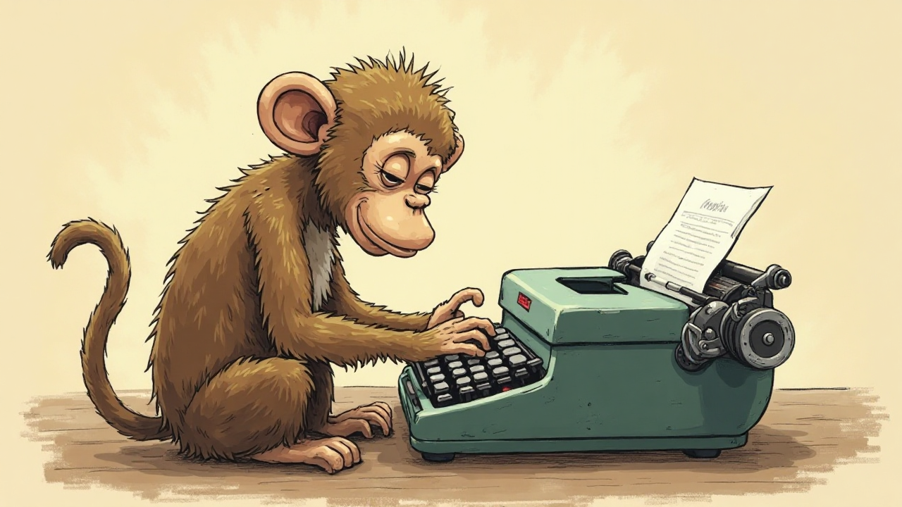 A Confused Monkey Typing at a Vintage Typewriter