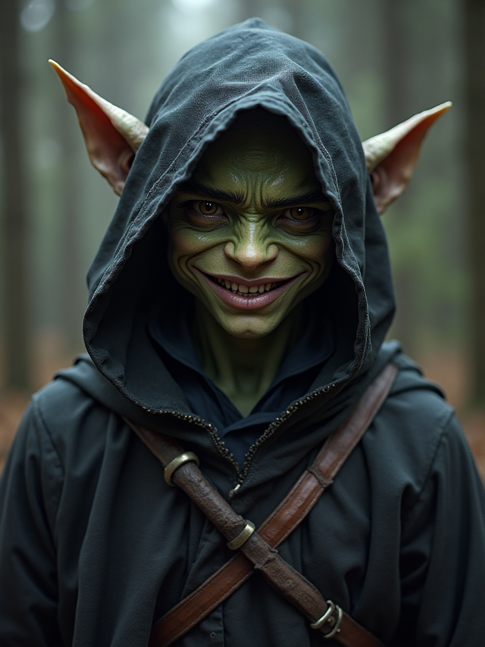 Handsome Male Goblin Rogue with Dark Cloak and Cute Face
