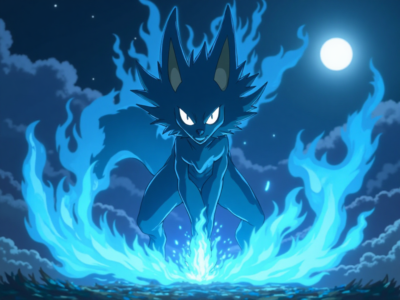 Dynamic and Captivating Artwork of Mega Lucario Unleashing Aura Sphere
