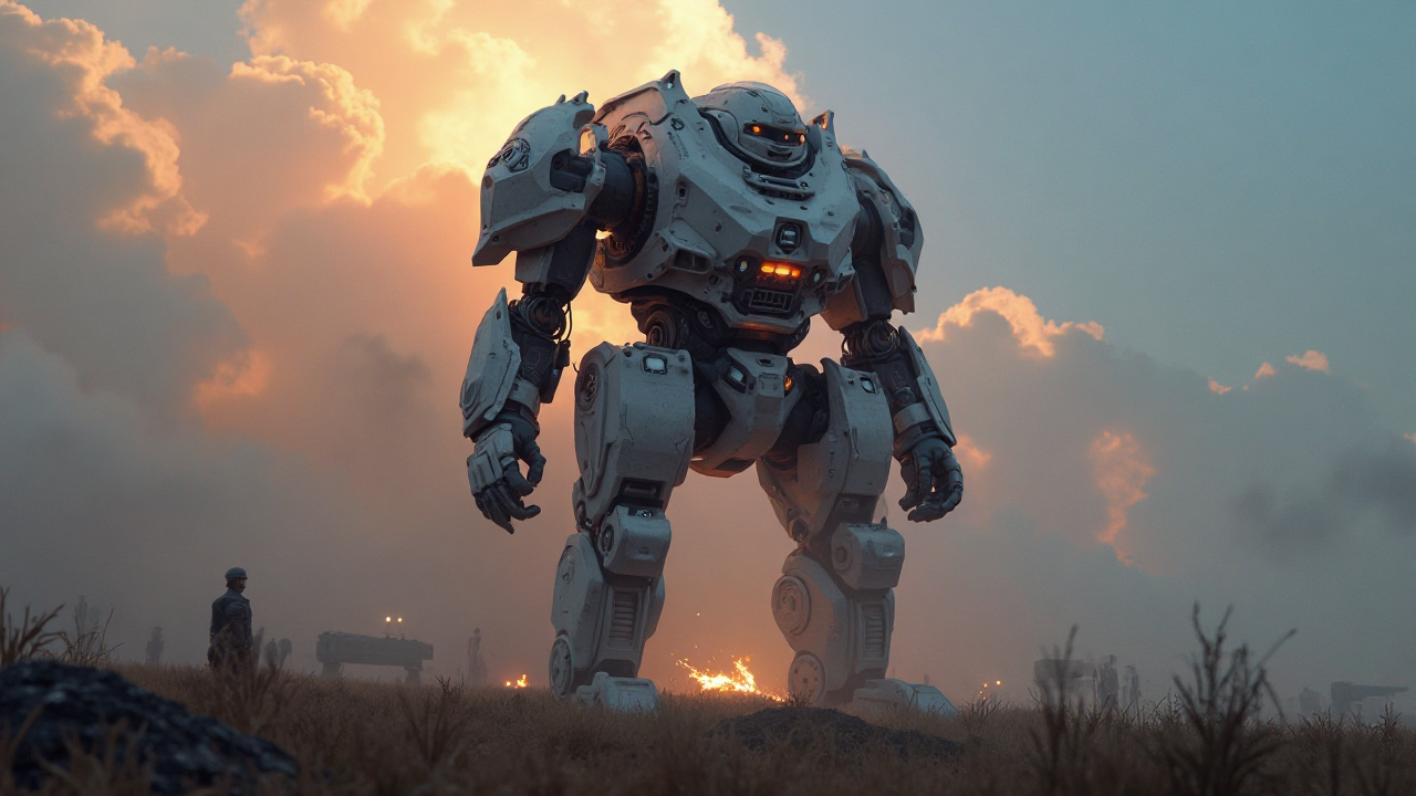 Holy Mech ilumina el campo de batalla con una iluminación impresionante