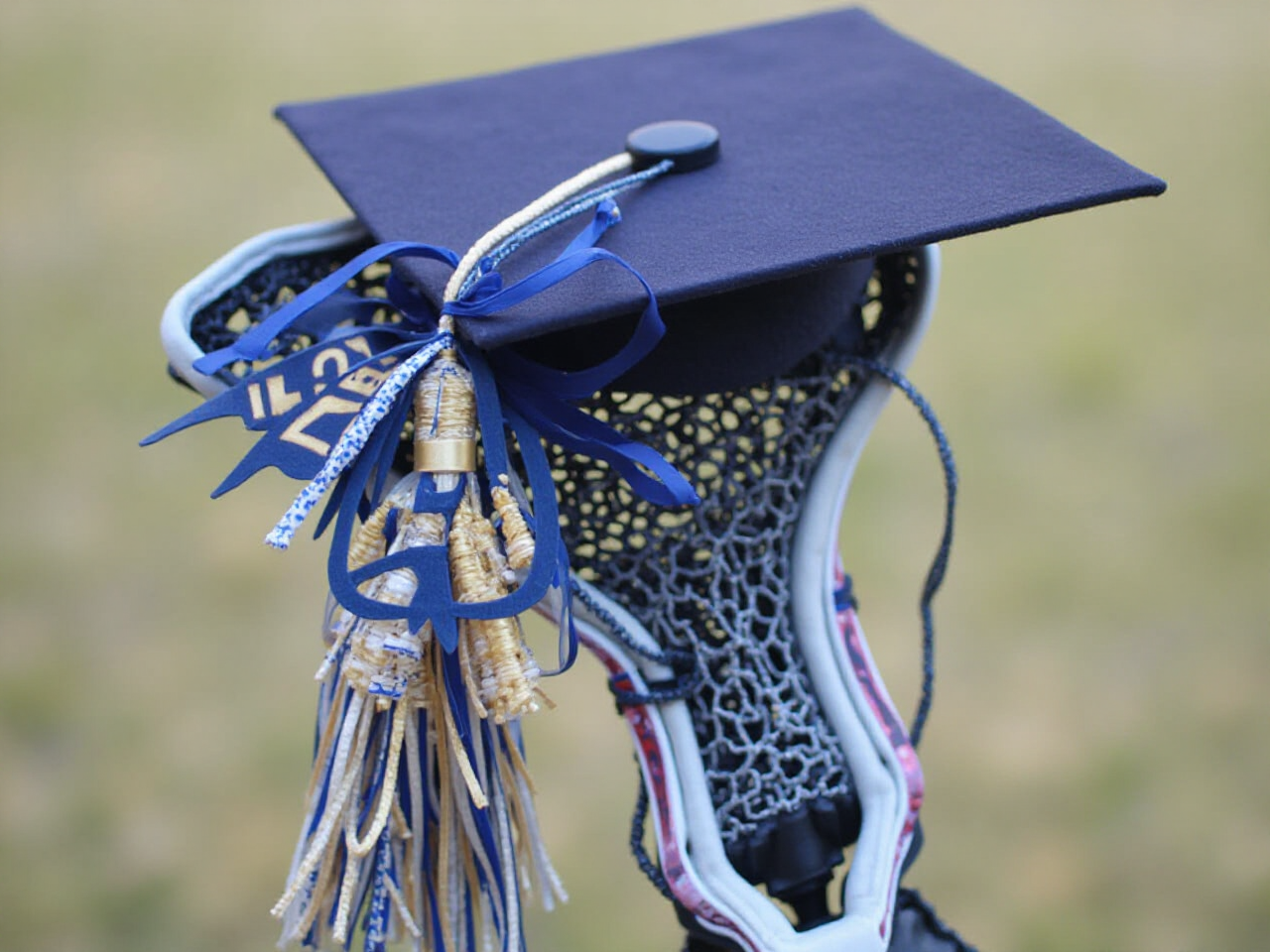 Lacrosse Stick Decorated with Graduation Hat and Tassel 2025