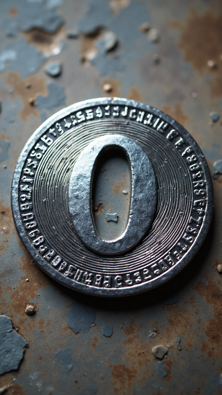 Stylized Silver Coin Featuring a Crossed Out Zero