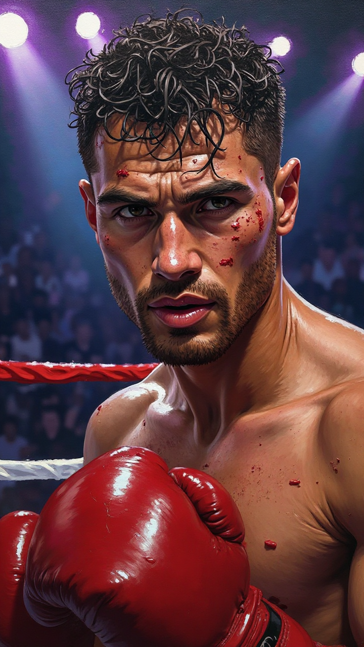 Impressionistic Oil Portrait of an Intense Male Boxer in Action
