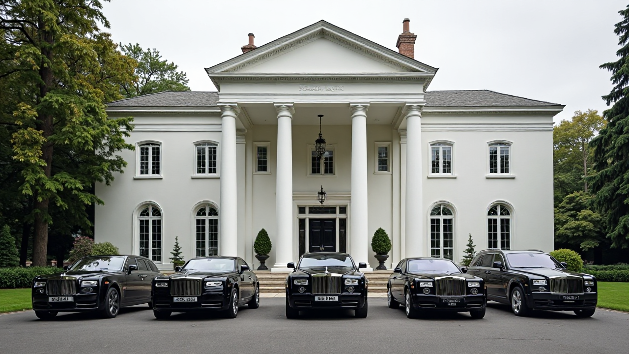 The Elegance of a Neoclassical Mansion with Luxury Cars