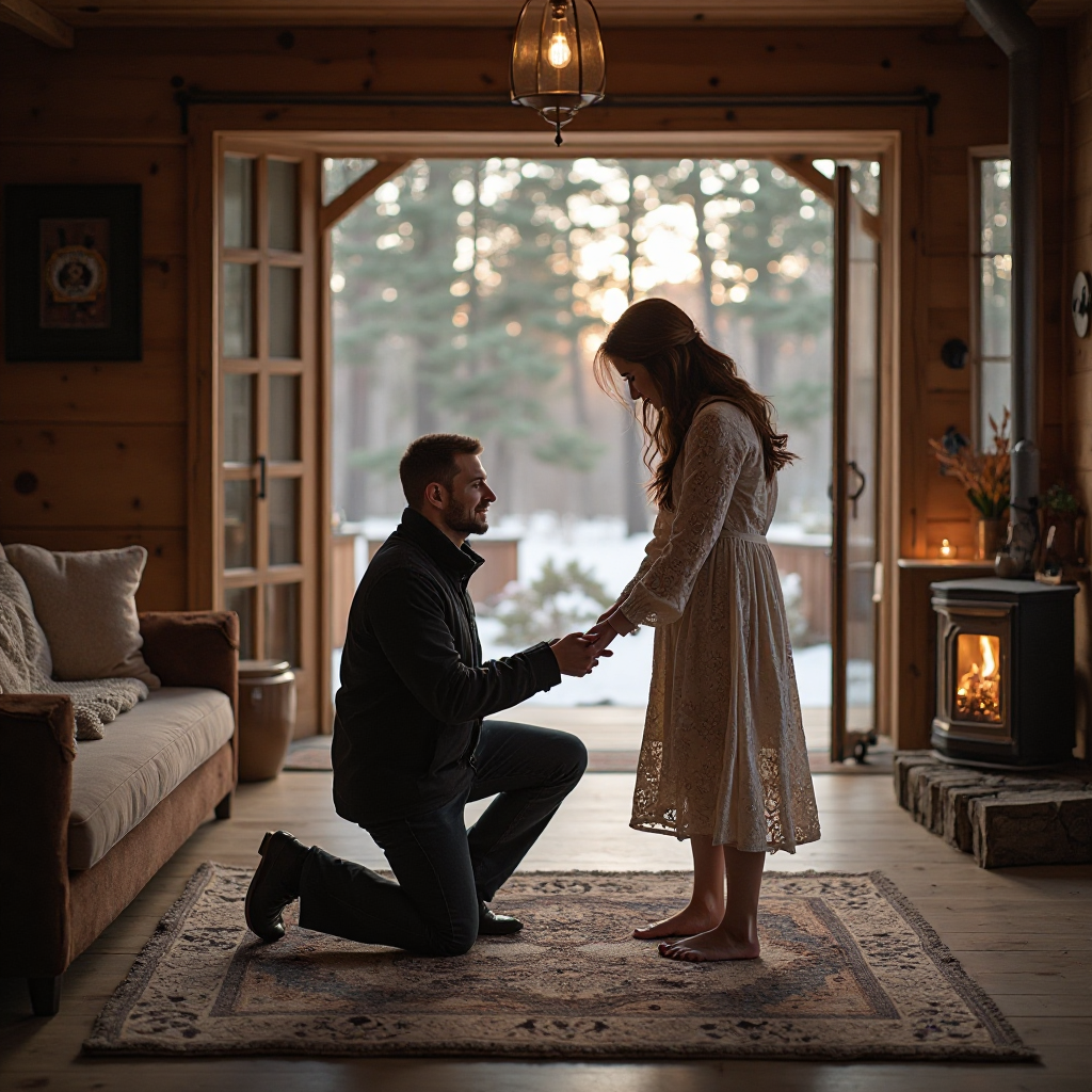 A Romantic Wedding Proposal in a Cozy Cabin Retreat