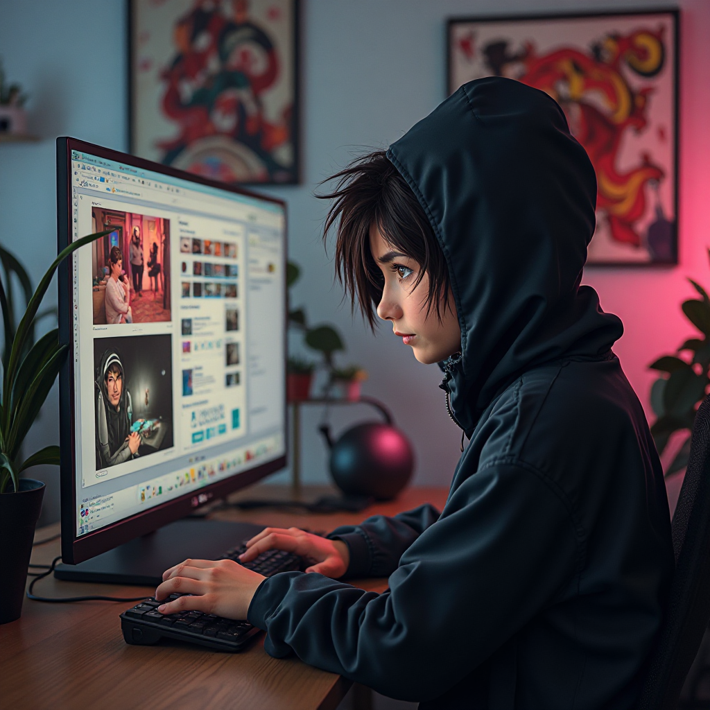 Cute Ninjas Engaging in Image Editing on Computer