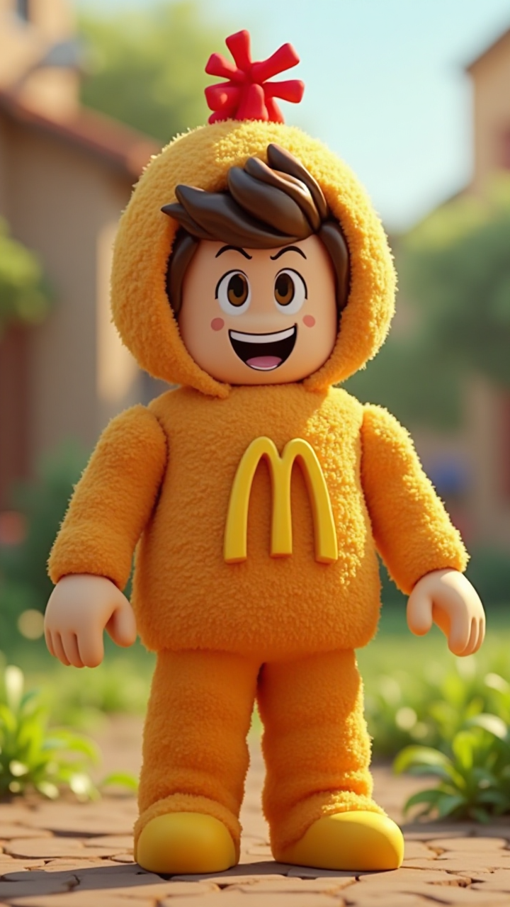 Karakter Roblox dalam kostum cocomelon chicken nugget