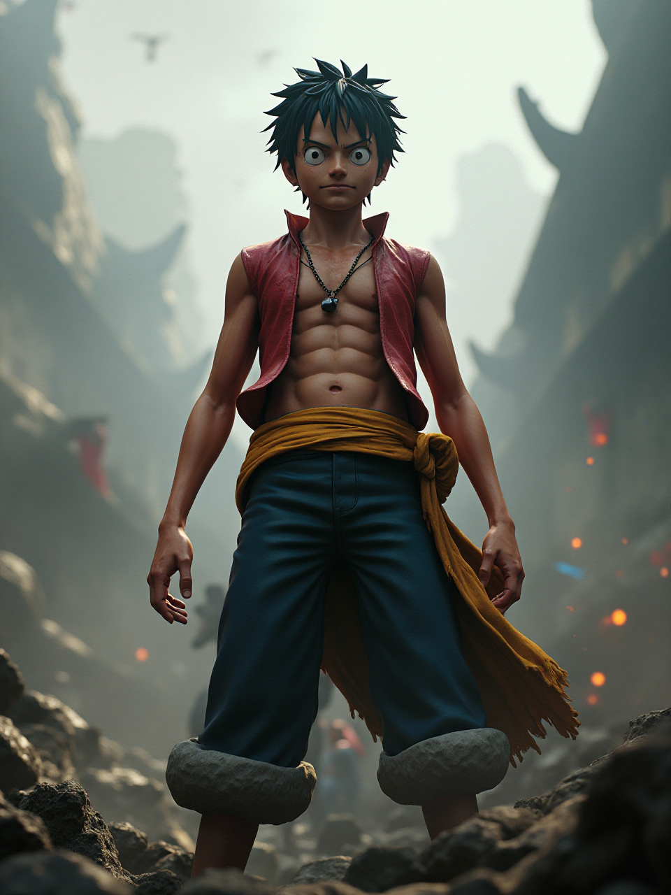Hyper-Realistic One Piece Character Design of Luffy in Combat