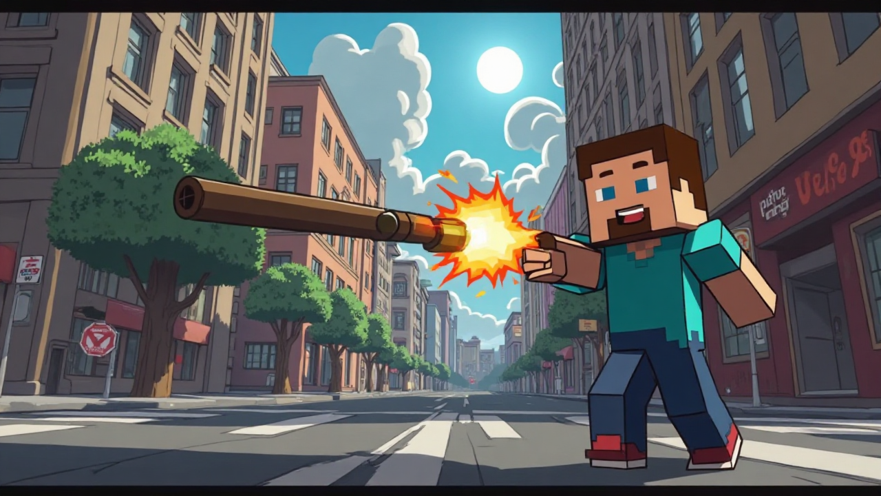 A Minecraft Villager's Stylish Shootout in the City Streets