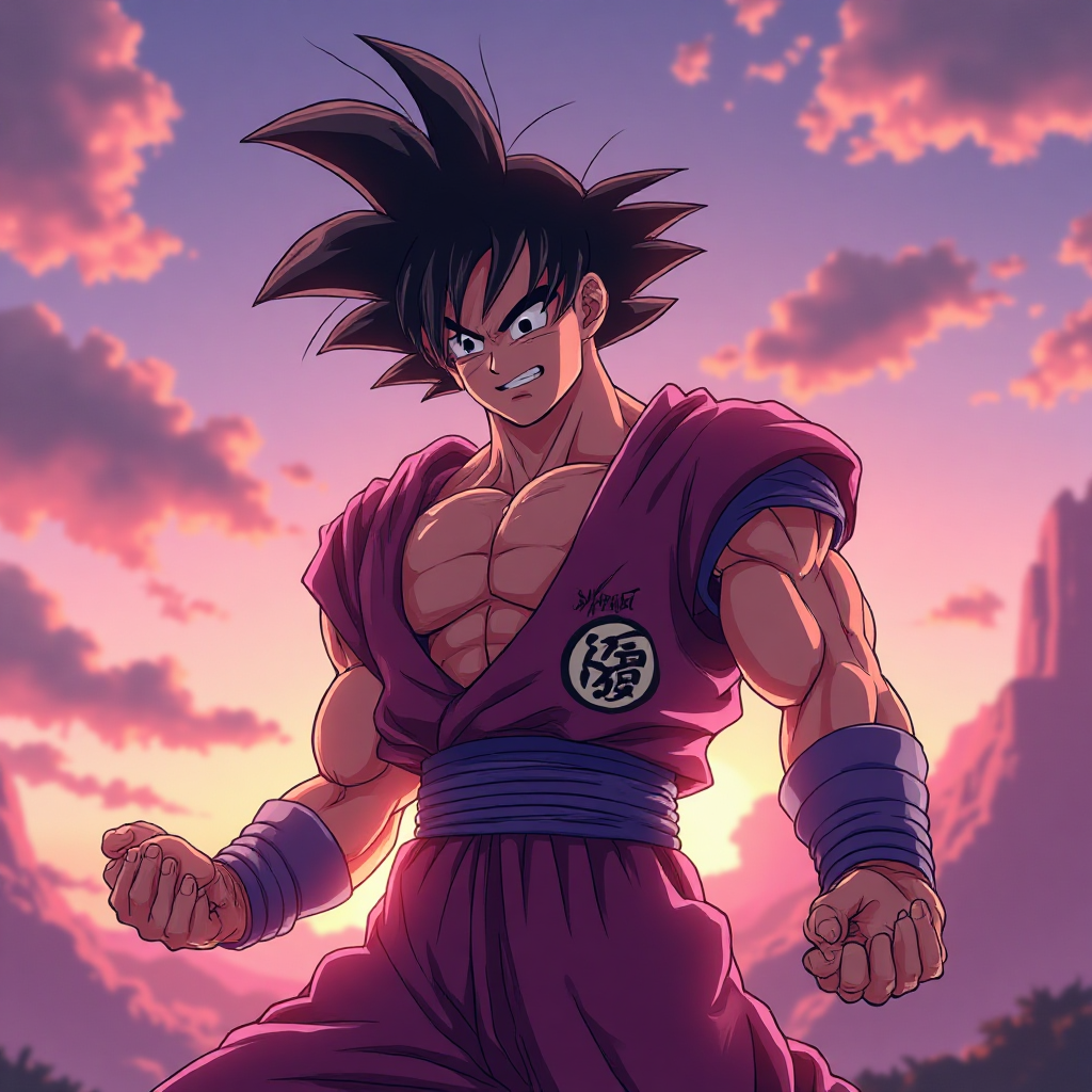 Hyper Realistic Goku Powering Up at Sunset Sky