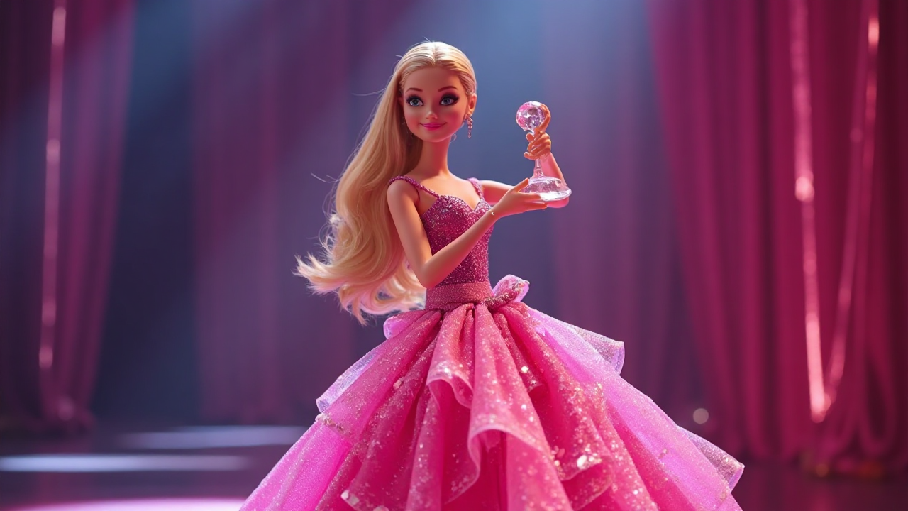 Barbie Doll in Pink Gown Accepts Prestigious Award on Stage