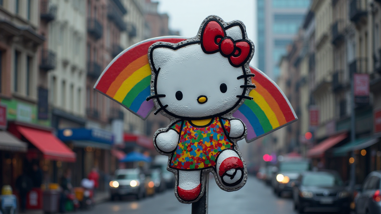 Transforming Hello Kitty with Darker Themes and Street Sign Elements