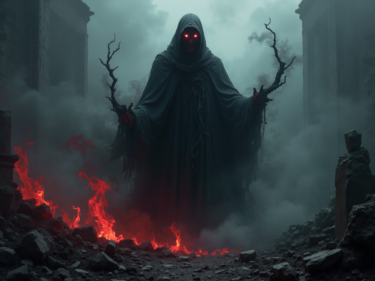 The Malevolent Phantom Shrouded in Shadows and Dread